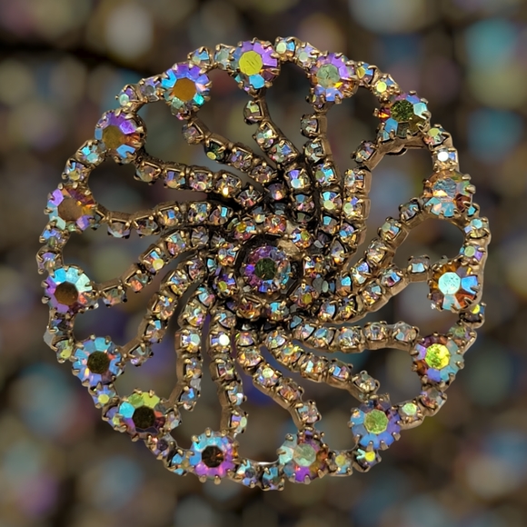 Jewelry | Vintage Large Ab Pinwheel Brooch Gold Tone | Poshmark